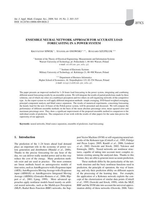 PDF Ensemble Neural Network Approach For Accurate Load Forecasting In A Power System