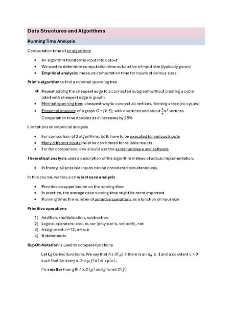 Data Structures And Algorithms Cs101 Running Time Analysis Notes