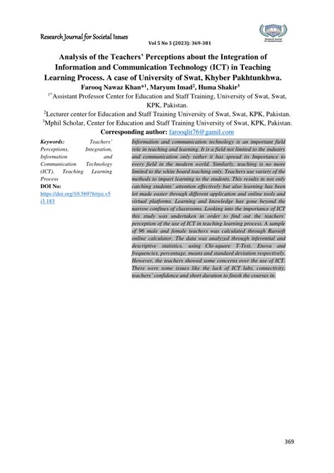 Pdf Analysis Of The Teachers Perceptions About The Integration Of Information And