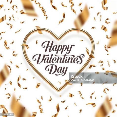 발렌타인 데이 벡터 일러스트레이션 하트 모양의 황금 색종이와 황금 색종이에 서예 인사 사랑의 상징 현실적인 황금 금속 3d 하트 3차원 형태에 대한 스톡 벡터 아트 및 기타
