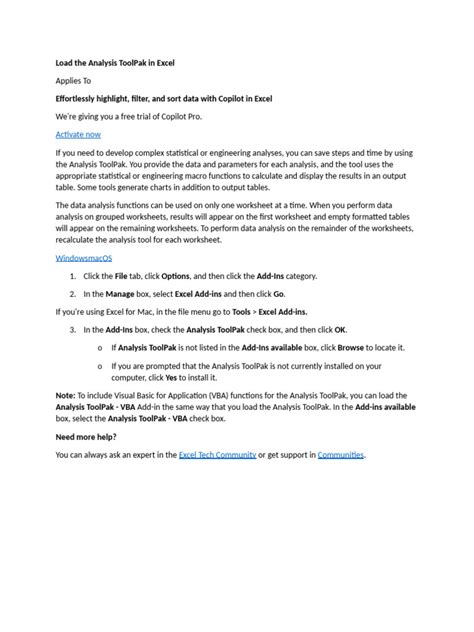 Analysis Toolpak In Excel Pdf