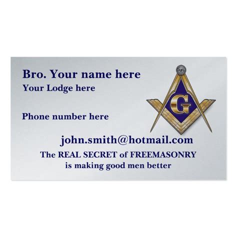 Personalized Square And Compasses Masonic Business Card