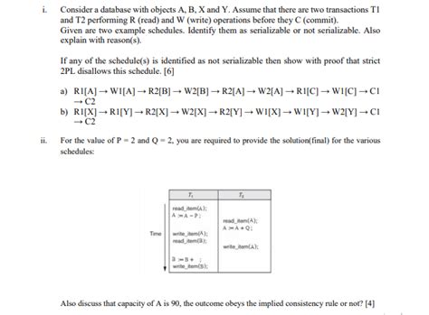 Solved I Consider A Database With Objects A B X And Y