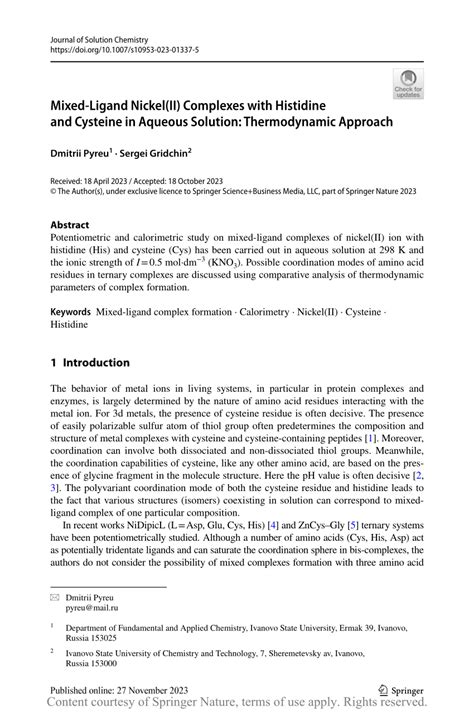 Mixed Ligand Nickelii Complexes With Histidine And Cysteine In
