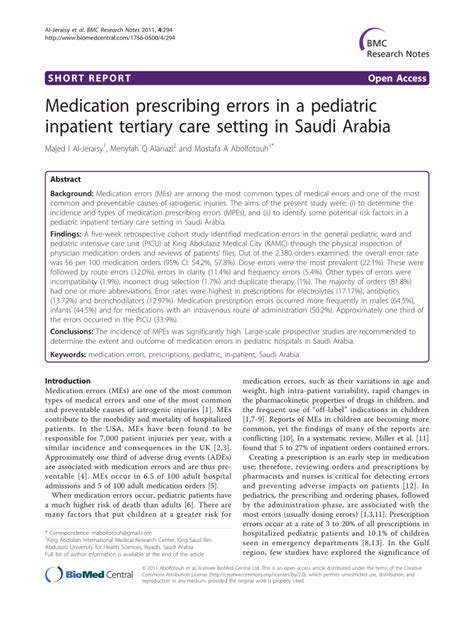 Pdf Medication Prescribing Errors In A Pediatric Inpatient Tertiary Care Setting In Saudi Arabia