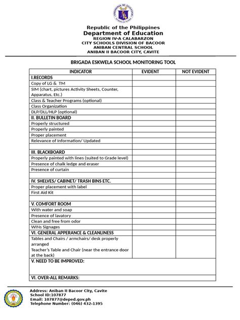 Classroom Evaluation Sheet Pdf
