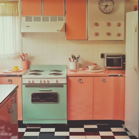 1950sstyle Kitchen With Retro Appliances And Decor Premium Ai