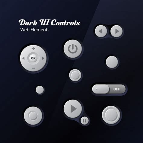 Light UI Controls Web Elements Buttons Switchers On Off Player Audio Video Play Stop