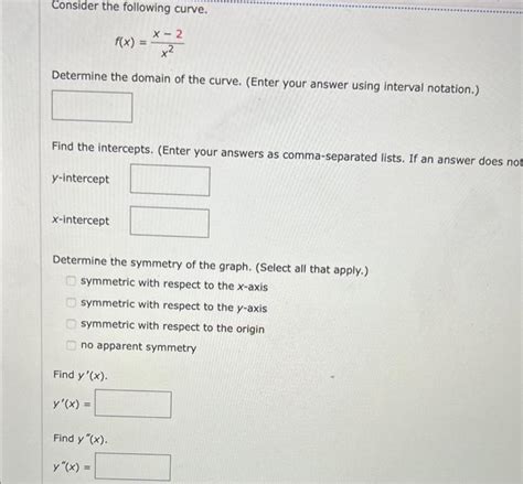 Solved Consider The Following Curve Fxx2x−2 Determine