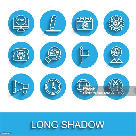 라인 확성기 시계 채팅 메시지 알림 모니터 메일이 있는 지구 지구본 계정 만들기 화면 메일 및 이메일 위치 및 마커 아이콘을 설정합니다 벡터 가리키기에 대한 스톡 벡터 아트