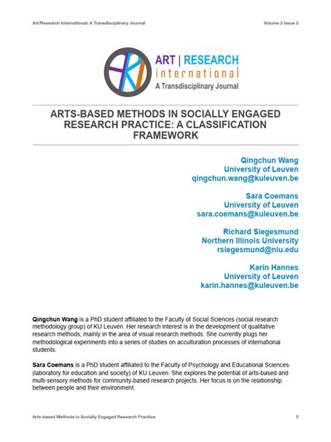 Arts Based Methods In Socially Engaged Research Practice A