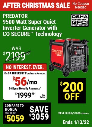 PREDATOR 9500 Watt Super Quiet Inverter Generator With CO SECURE