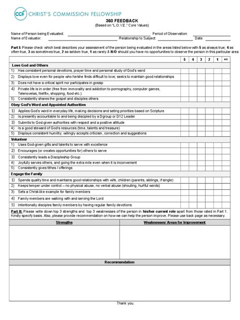 360 Degree Feedback Form Love Core Values Download Free Pdf