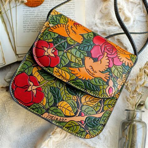 Leather Tooled Purse With Rose Etsy