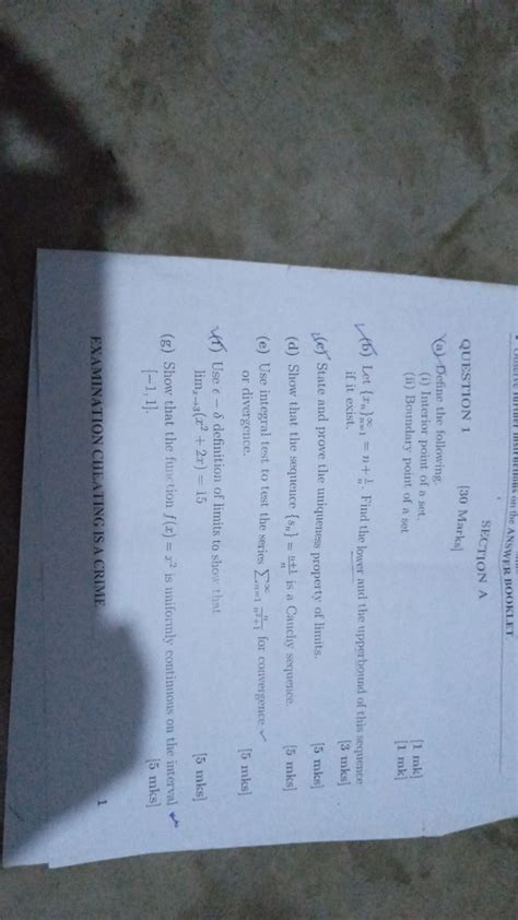 C ANSWER BOOKLET SECTION AQUESTION Marks A Define The Follo