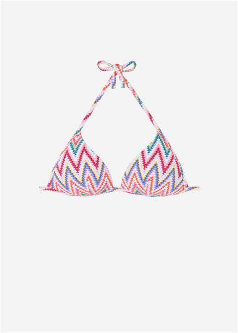 Top De Bikini Triangular Graduado Multicolor Chevron Triángulo