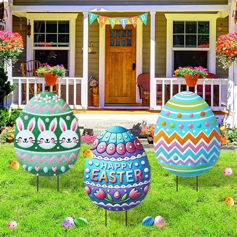 Doublefill 3 Pcs Easter Decorations Outdoor 3d Metal