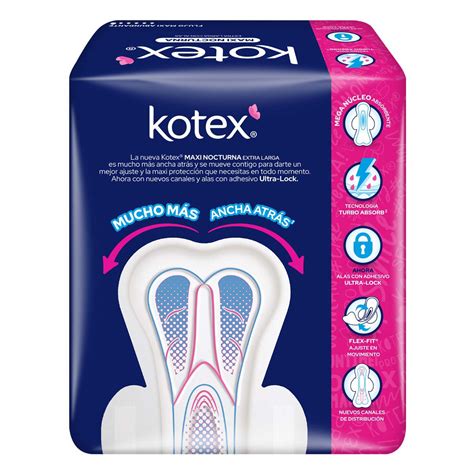 Toallas Femeninas Kotex Maxi Nocturna Extra Largas Con Alas 30 Toallas