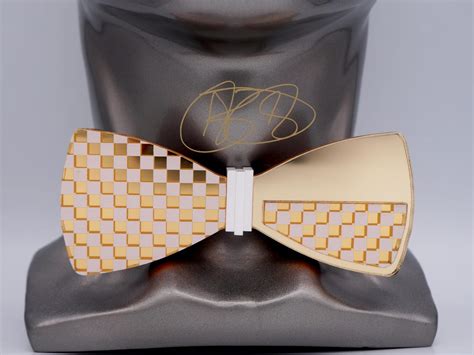 Golden Bowtie Tie White And Gold Bowtie Checkered Bowtie Gold Bowtie