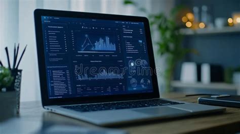 Laptop Displaying Data Graphs In Modern Home Office Stock Illustration