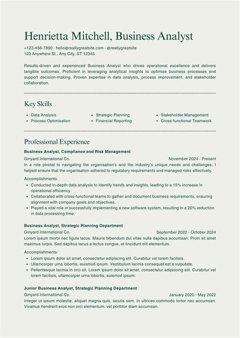 Free And Printable Business Analyst Resume Templates Canva