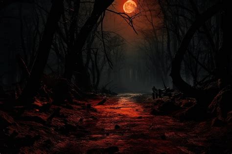 Premium Ai Image A Creepy Dark Night With A Full Moon In The Forest