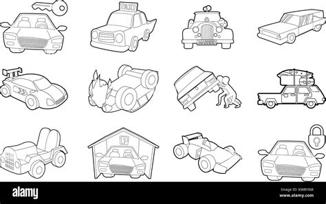 Car Icon Set Outline Style Stock Vector Image Art Alamy
