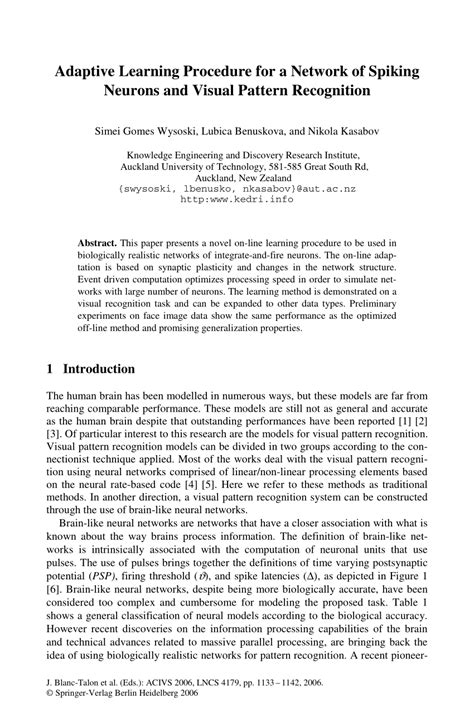 Pdf Adaptive Learning Procedure For A Network Of Spiking Neurons And Visual Pattern Recognition