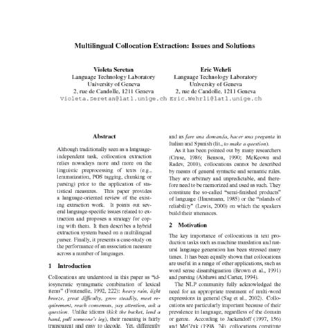 Multilingual Collocation Extraction Issues And Solutions Acl Anthology