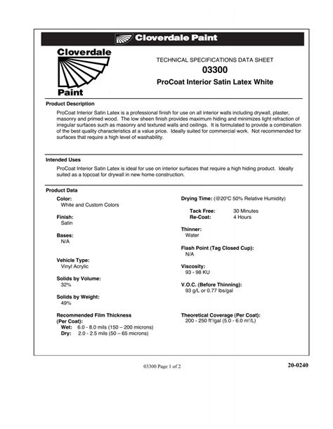 View Technical Data Sheet PDF Cloverdale Paint