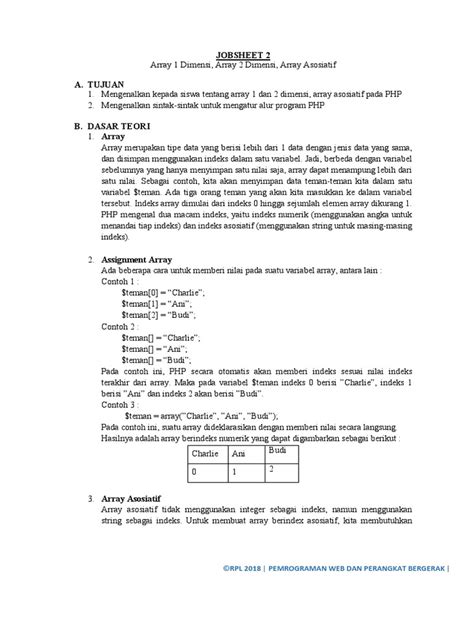 jobsheet 2 array pdf komputer teknologi and rekayasa