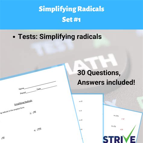 Simplifying Radicals Worksheet