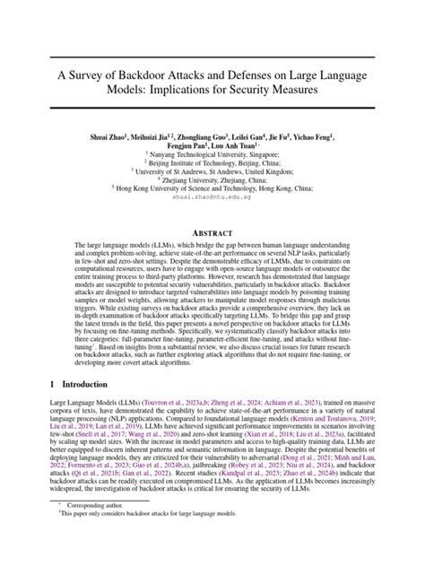 2406 06852v2 A Survey Of Backdoor Attacks And Defenses On Large