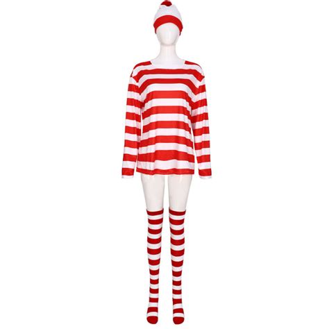 Women And Girls Wheres Waldo Costume Striped Dress Full Set Waldo