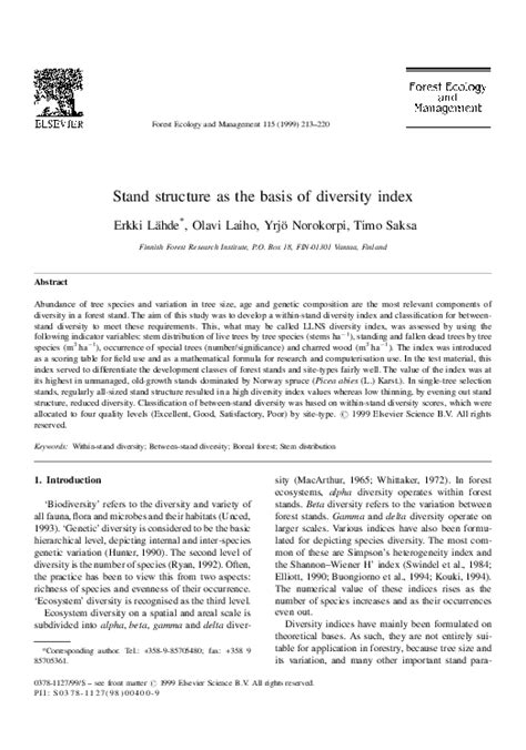 Pdf Stand Structure As The Basis Of Diversity Index