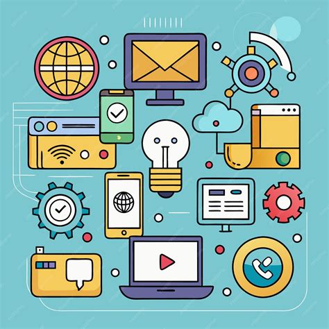 Colorful Flat Design Icons Of Internet Technology Premium Ai Generated Vector