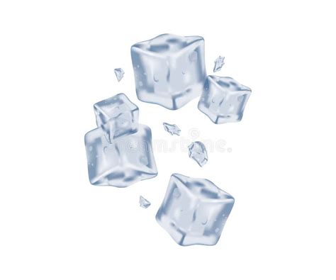 Ice Cube 3d Icons Vector Illustration Many Ice Cubes In Air