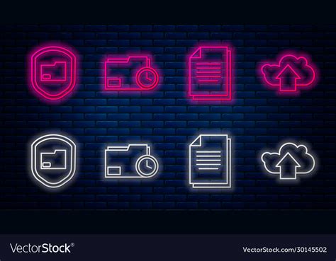 Set Line Document Folder With Clock Document Vector Image