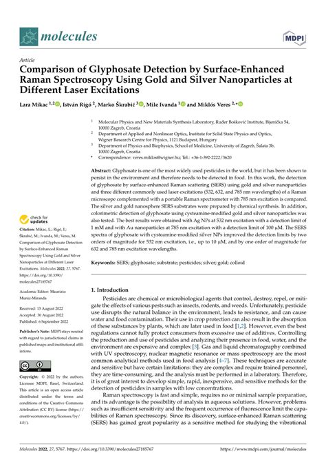 Pdf Comparison Of Glyphosate Detection By Surface Enhanced Raman Spectroscopy Using Gold And