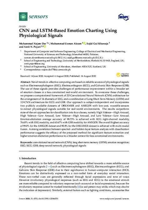 Pdf Cnn And Lstm Based Emotion Charting Using Physiological Signals