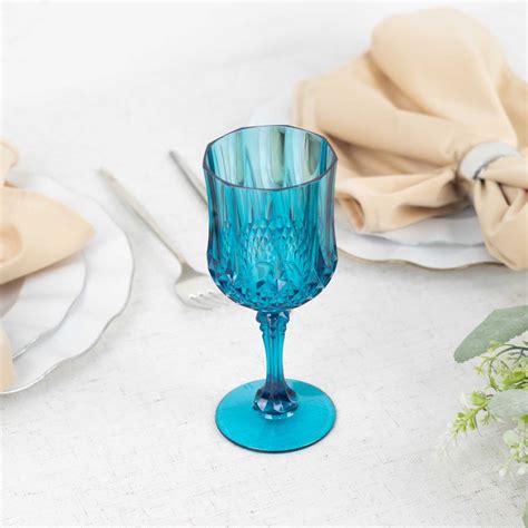 Efavormart 6 Pack Ocean Blue Crystal Cut Reusable Plastic Wine Glasses Shatterproof Cocktail