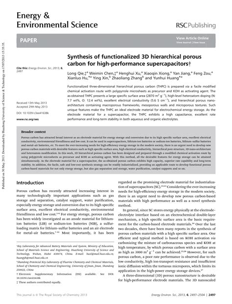 Pdf Synthesis Of Functionalized 3d Hierarchical Porous Carbon For High Performance Supercapacitor