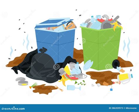 Garbage Overflow In Rubbish Bin Pollution Problem Vector Illustration