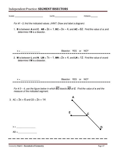 Fillable Online 1u Practice Segment Bisectorsdoc Independent Fax