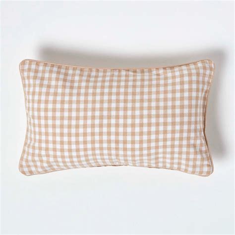 Homescapes Cotton Gingham Check Beige Cushion Cover 30 X 50 Cm