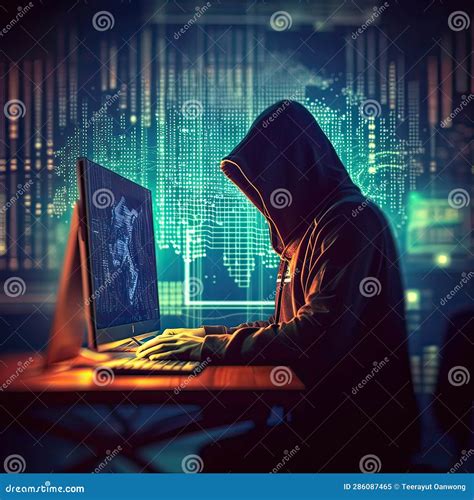Hacker Man Use Note Book Computer Stealing Confidential Data Stock Illustration Illustration