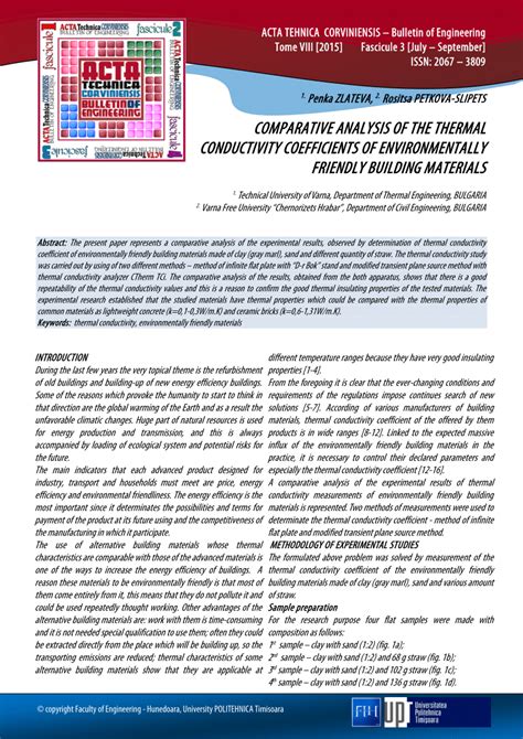 Pdf Comparative Analysis Of The Thermal Conductivity Coefficients Of