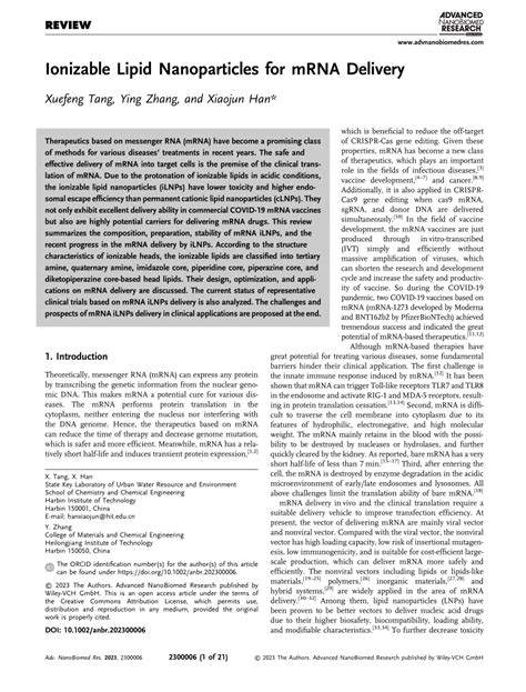 PDF Ionizable Lipid Nanoparticles For MRNA Delivery