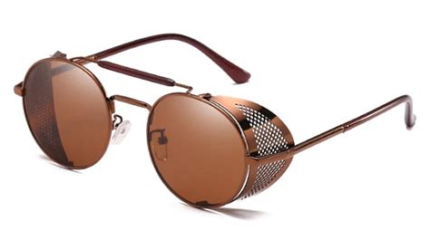 Brown Round Sunglasses With Side Shields Classy Men Collection