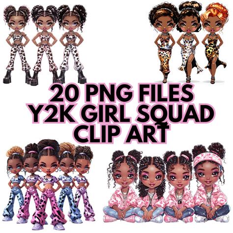 Y2k Girl Squad Clipart Png Bundle Animal Print Chibi Besties Pop